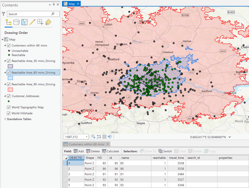 TravelTime ArcGIS plugin | Isochrones | Travel Time Distance Matrix